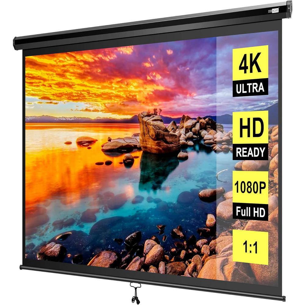 VIVOHOME 120 in. Manual Pull-Down Retractable Projector Screen, 1:1 HD ...