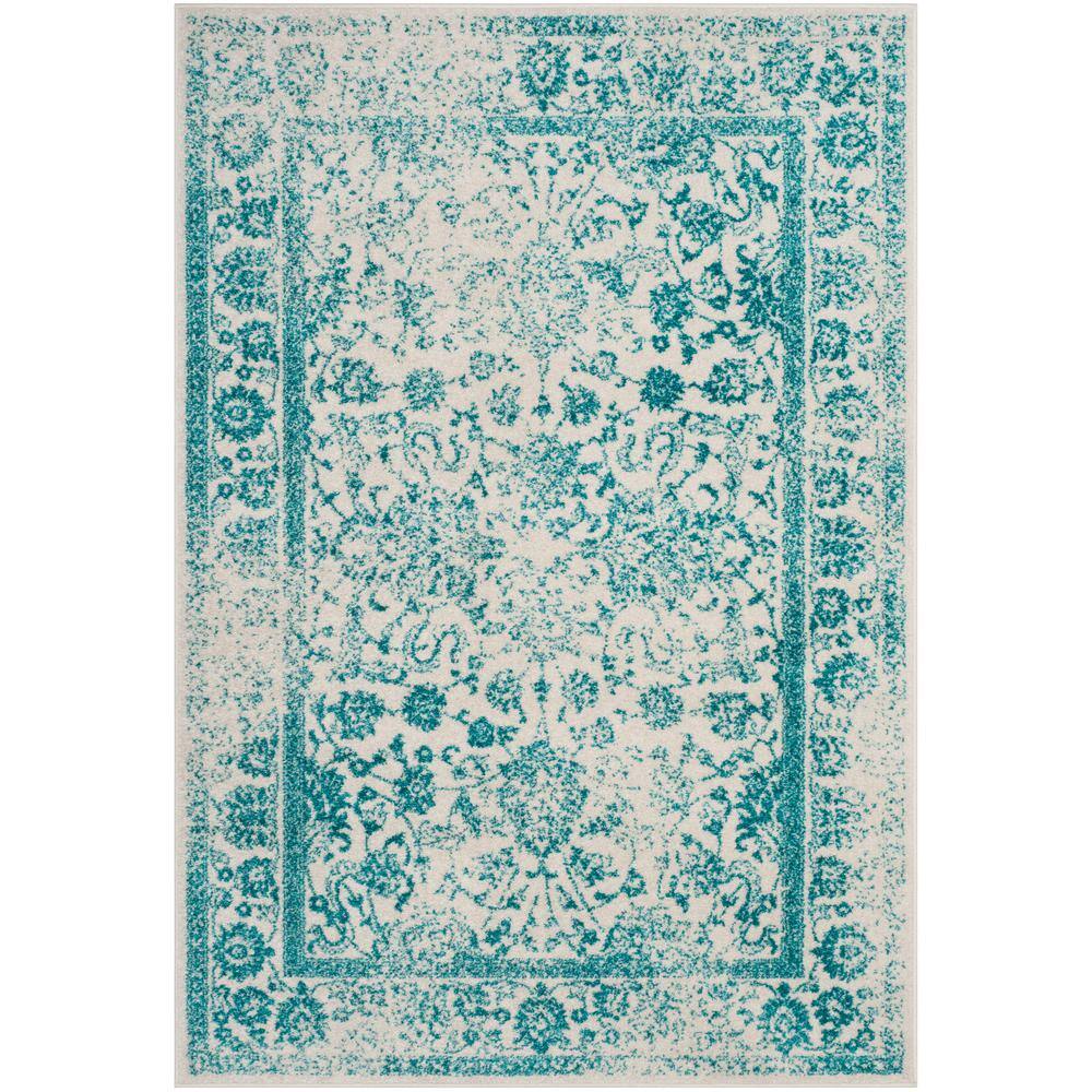 SAFAVIEH Adirondack Ivory/Teal 6 ft. x 9 ft. Border Distressed Area Rug ...