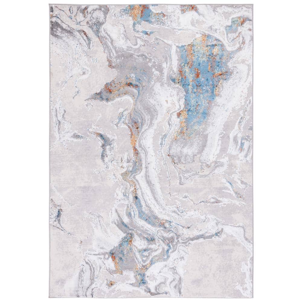 SAFAVIEH Amelia Gray/Blue Gold 8 ft. x 10 ft. Abstract Striped Area Rug ...