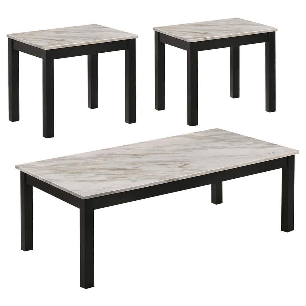 Coaster Bates Faux Marble 3-piece Occasional Table Set White and Black ...