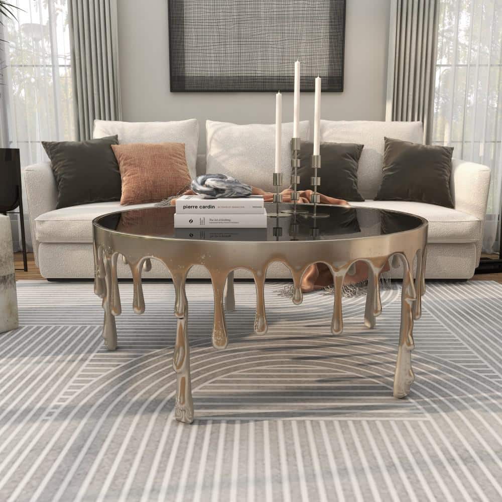Litton Lane 36 in. Silver Medium Round Aluminum Drip Coffee Table with ...