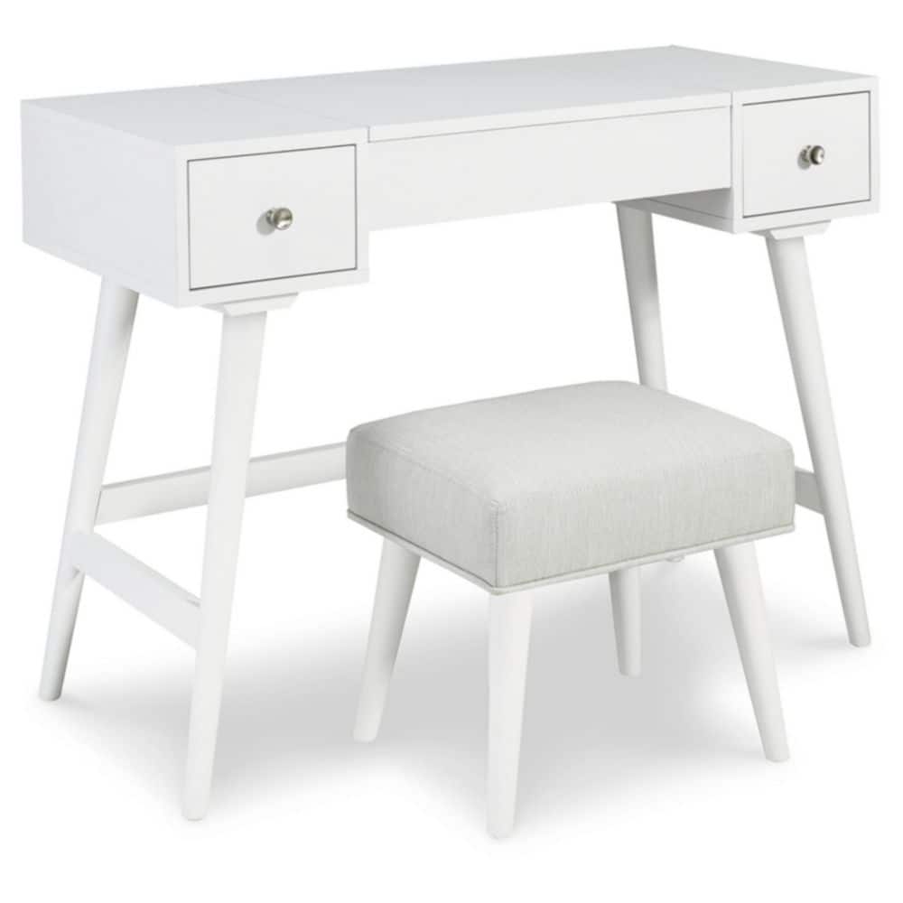 Signature DESIGN BY ASHLEY Thadamere 2-Piece White Makeup Vanity Set with Drawers B060-122 - The ...