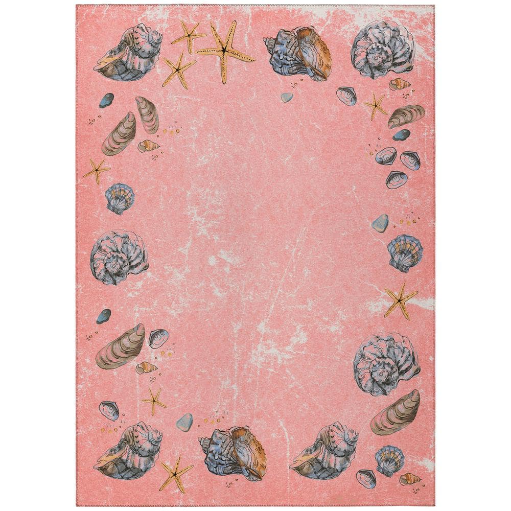 Addison Rugs Surfside 9 ft. x 12 ft. Pink Geometric Indoor/Outdoor Area ...