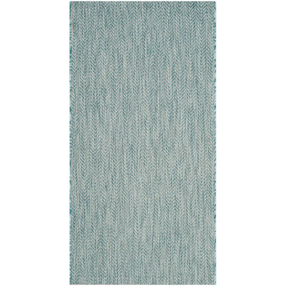 SAFAVIEH Courtyard Aqua/Gray 3 ft. x 5 ft. Solid Color Chevron Indoor ...