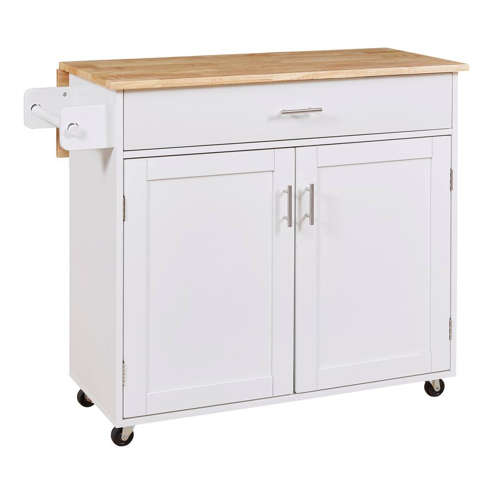 tunuo White Wood 39 in. Kitchen Island with Large divided Drawer ...