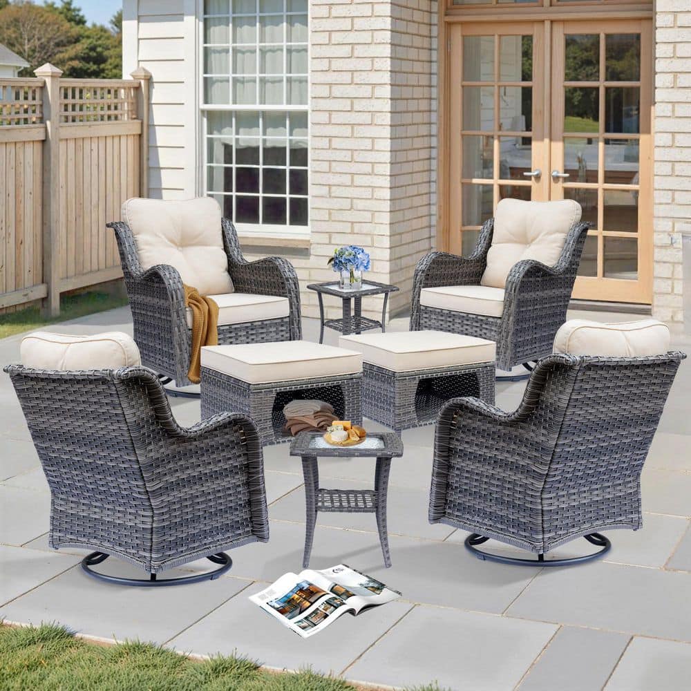 Xingzjojor Gray 8-Piece Wicker Outdoor Patio Conversation Seating Sets ...