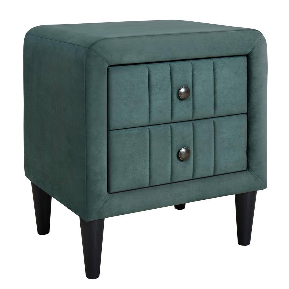 Modern Green Wood Nightstand with 2-Drawers Velvet Bedside Table with ...
