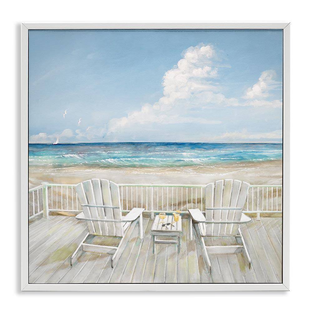 Stupell Industries Seats Overlooking Beach by Ruane Manning White Framed Coastal Giclee Art ...