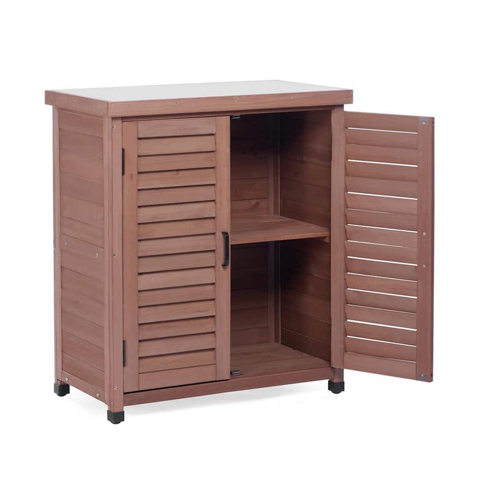 Anqtovp Dark Brown Cedar Wood 31 x 17 x 36 Outdoor Kitchen Cabinet with ...