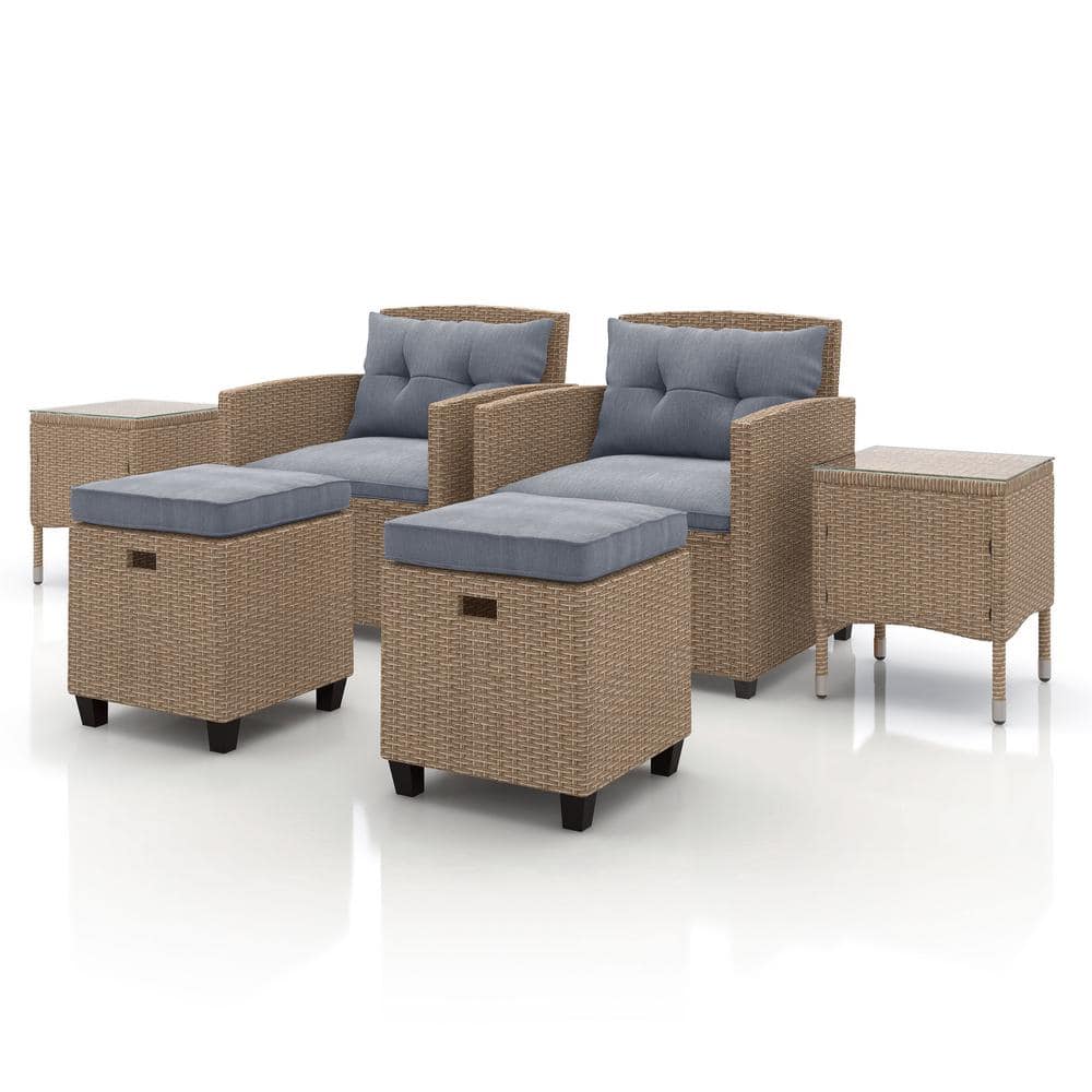 MUSE & LOUNGE Valo Natural 6-Piece Wicker Patio Conversation Set with ...