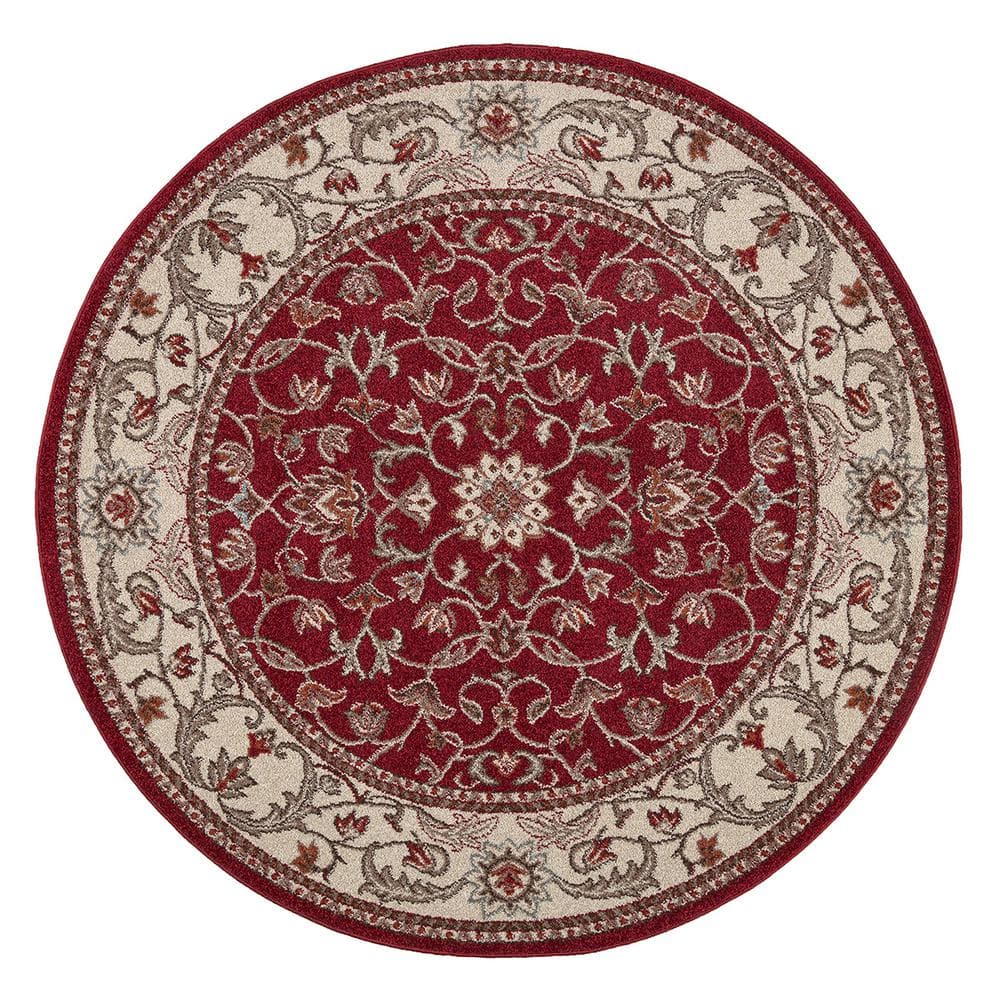 Concord Global Trading Chester Flora Red 5 ft. Round Area Rug 97300 ...