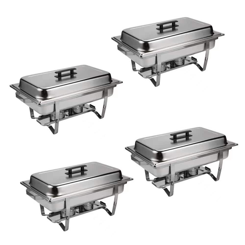 FUNKOL 9 qt. 4-Pack Silver Stainless Steel Chafing Dish with Frame ...