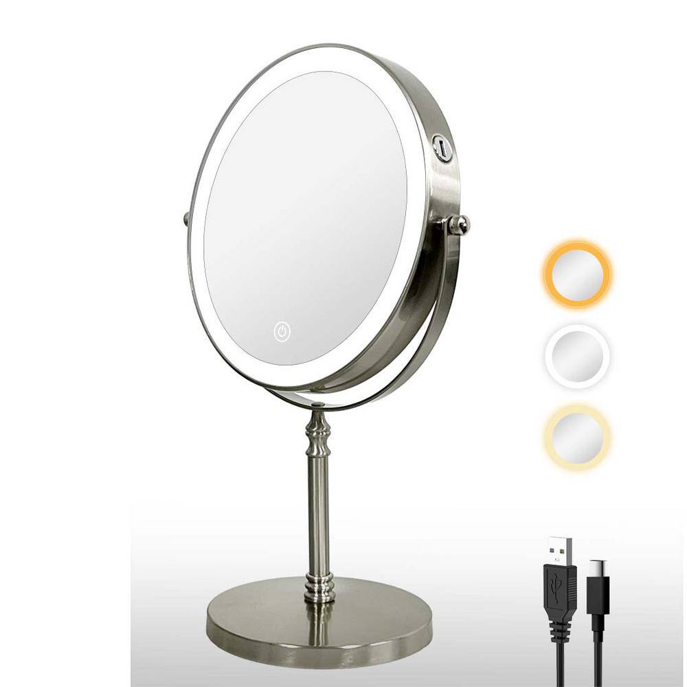 Tileon 8 in. W x 8 in. H Round 1x/10x Magnifying Lighted Bathroom ...