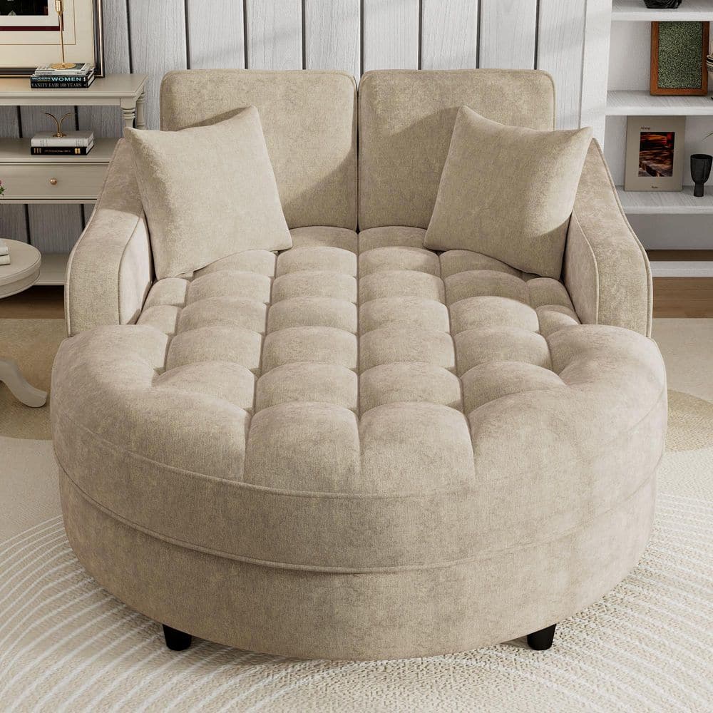 Nestfair Champagne Chenille Modern Chaise Lounge Sofa Bed with Tufted ...