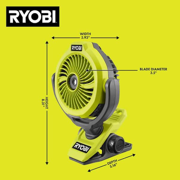 RYOBI USB Lithium Cordless Misting Clamp Fan Kit with USB Lithium 2Ah ...
