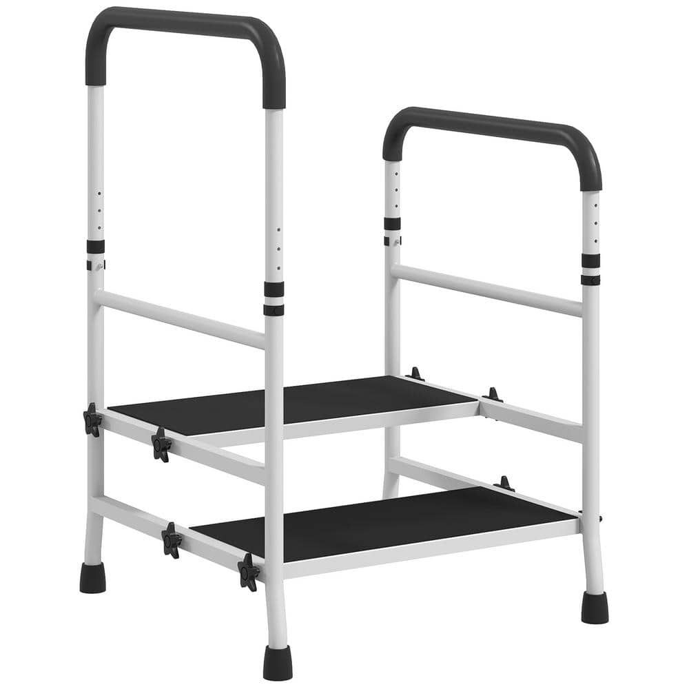 HOMCOM Bed Step Stool with Handle for Elderly, Non-Slip 2 Step Stool ...