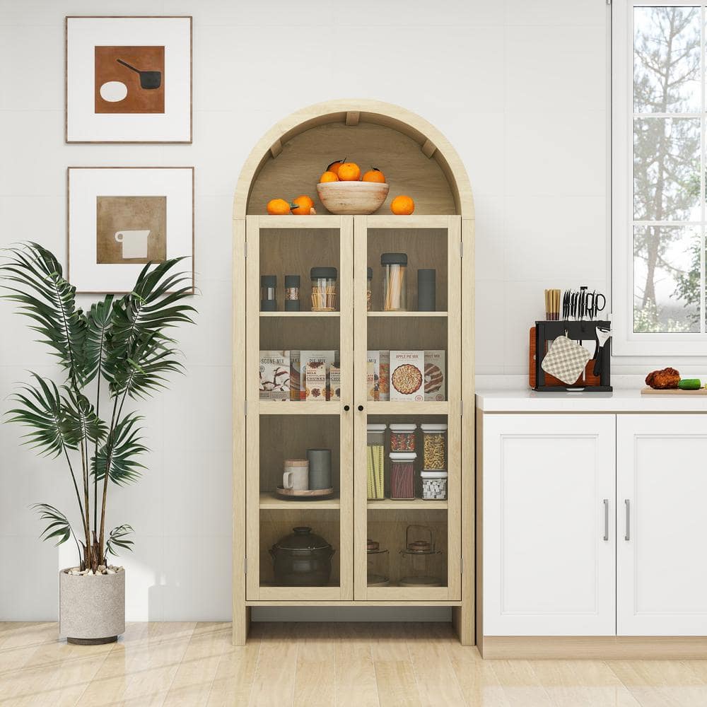 Noble House Crelios Natural 70.28 in. H Modern Kitchen Storage Pantry ...