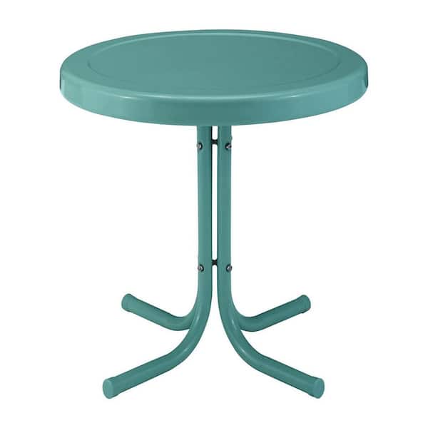 Blue Round Metal Outdoor Side Table L00I555QYM - The Home Depot