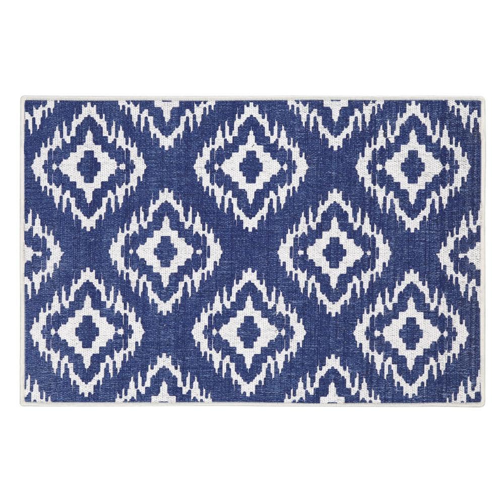 SUSSEXHOME Tetra One Cotton Navy 2 ft. x 3 ft. Thin Non Slip Indoor ...