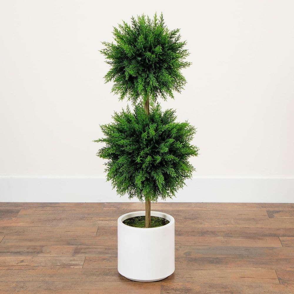3.5 ft. Artificial Topiary Tree in White Planter for Indoor/Outdoor 1 ...