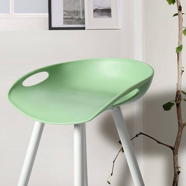 Homy Casa 27.6 in. Lime Green Low Back Metal Legs Bar Height Bar Stools with PP Seat Set of 2 FIYAN PP GREEN 622C WHITE 2PCS