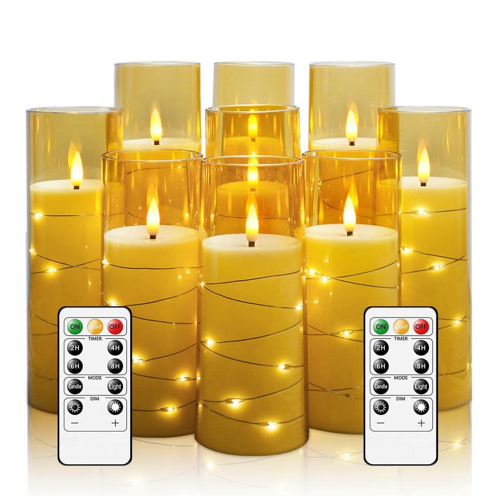 Gold Flameless LED Candles with Timer (Set of 9) TG-FC-9PGD - The Home ...