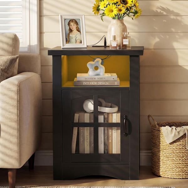 LACOO Black LED Nightstand with Charging Station, Side Table with USB ...