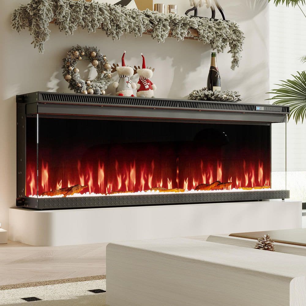 FUFU&GAGA 50 in. Wall-Mount 3-Sided Electric Fireplace in Black with ...