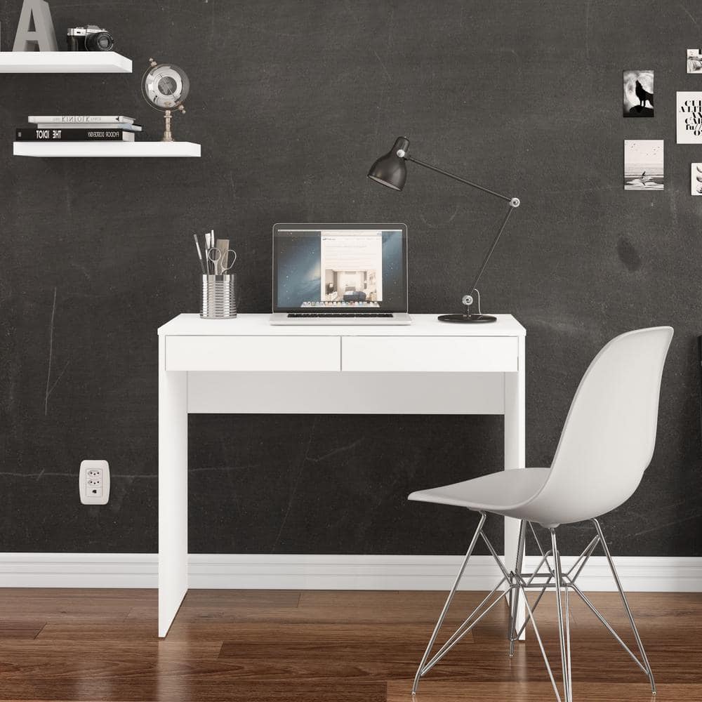 Polifurniture Tijuca 35.5 in. White Writing Desk with 2-Drawers ...