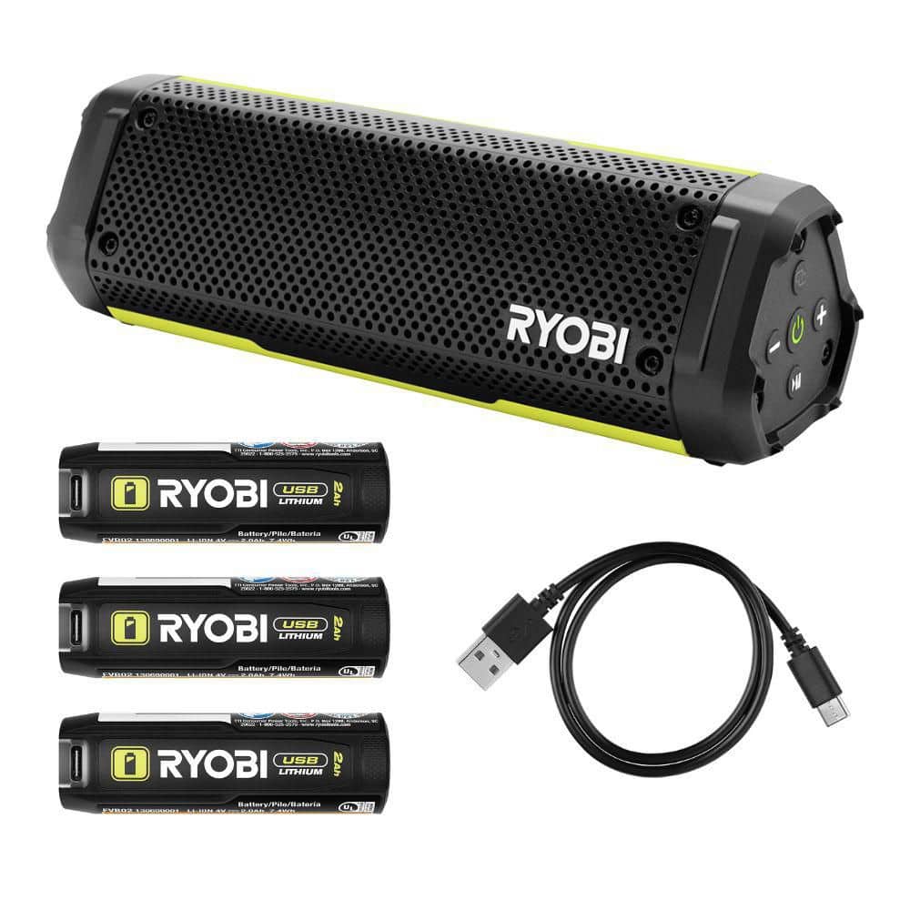 RYOBI USB Lithium Cordless Bluetooth Charging Speaker Kit with 2.0 Ah ...