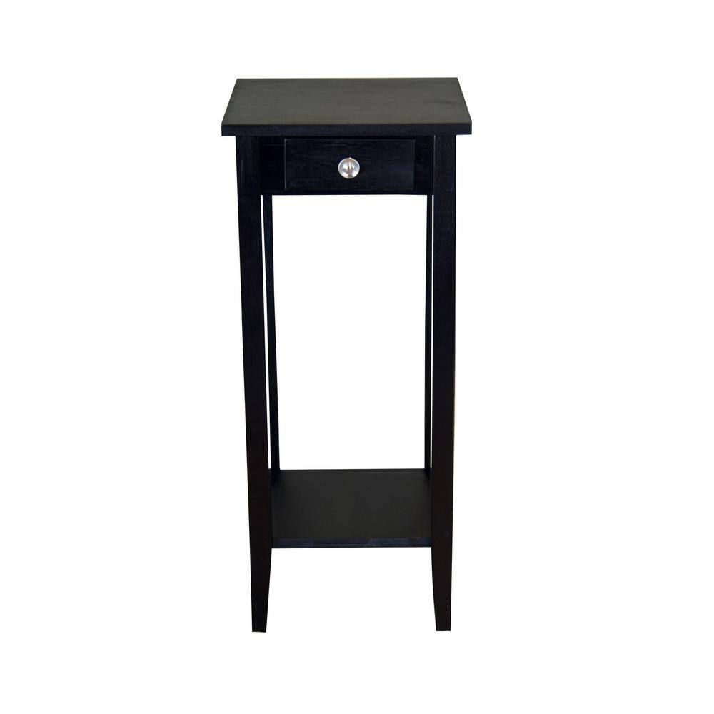 12 in. Square Black 27 in. Tall Square Wood End Table with Drawer and ...