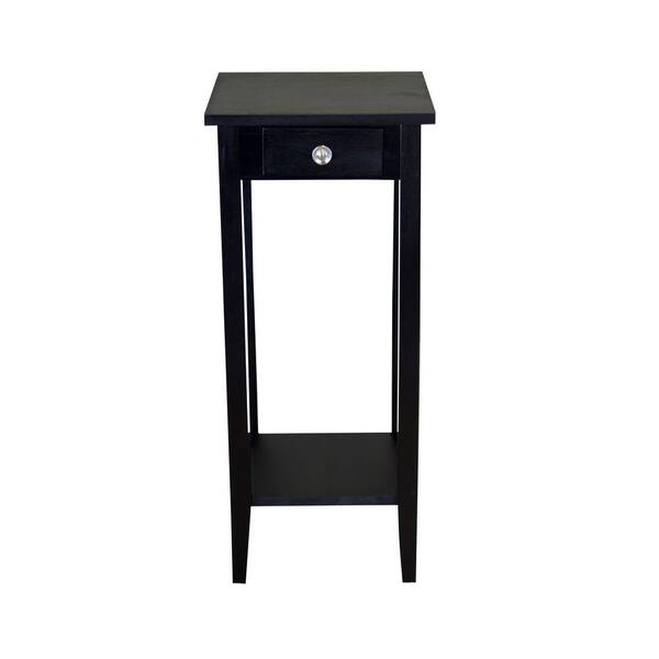 12 in. Square Black 27 in. Tall Square Wood End Table with Drawer and ...