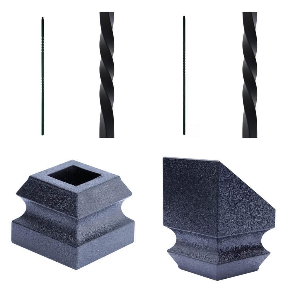 EVERMARK 44 in. x 1/2 in. Matte Black Double Twist Iron Baluster ...