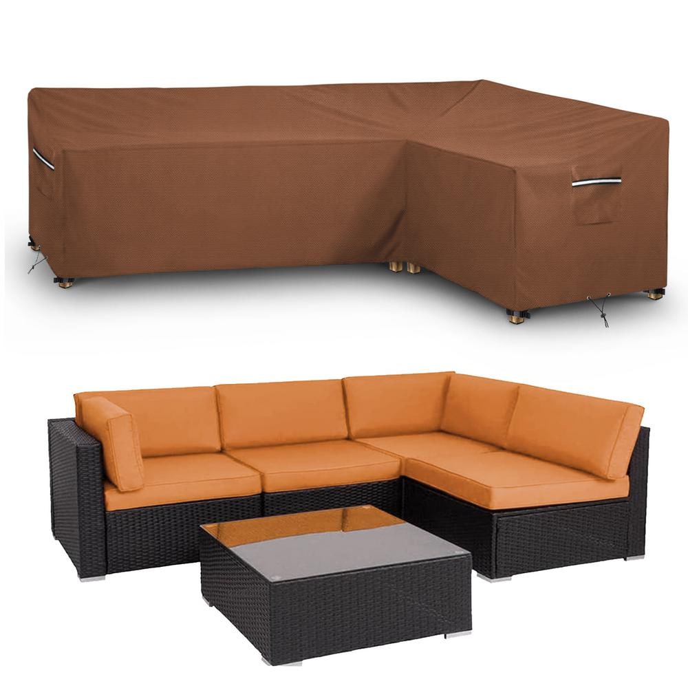Gasadar Waterproof Brown Patio 104 in. L x 83 in. W, L-Shaped Sectional Lounge Set Cover Outdoor ...