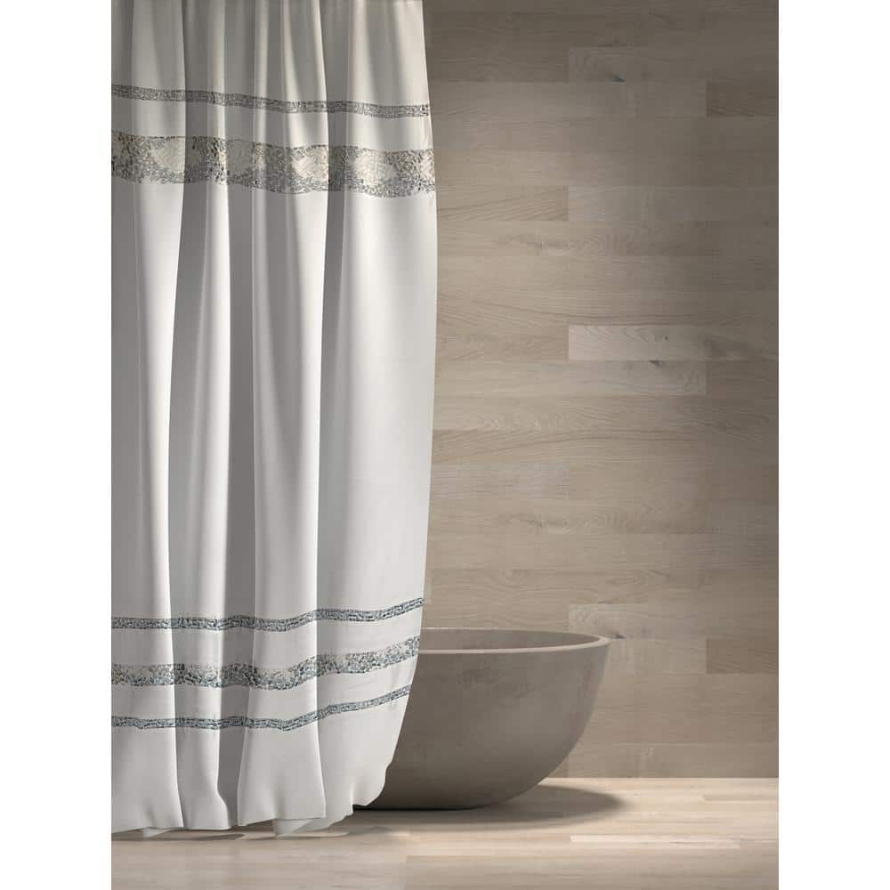 castellousa Spa Tile White Soft Polyester Fabric Shower Curtain with ...