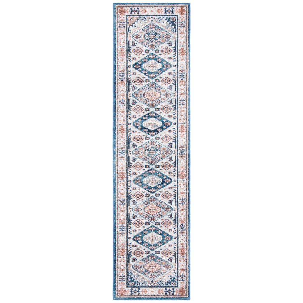SAFAVIEH Crystal 2 ft. x 9 ft. Ivory/Blue Border Diamond Runner Rug ...