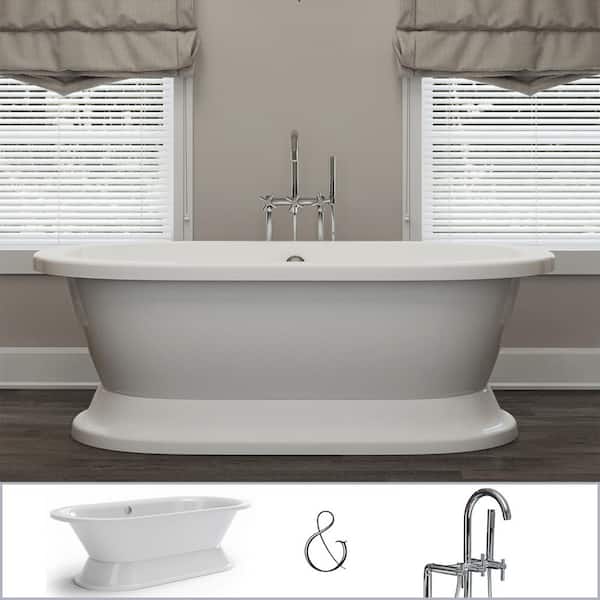 PELHAM & WHITE Crestmont 67 in. Acrylic Freestanding Pedestal Bathtub ...