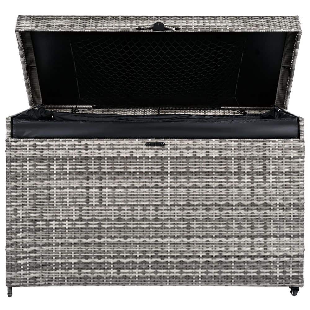 grossag 230 Gal. Gray Rattan Wicker Outdoor Storage Deck Box Arge Patio ...