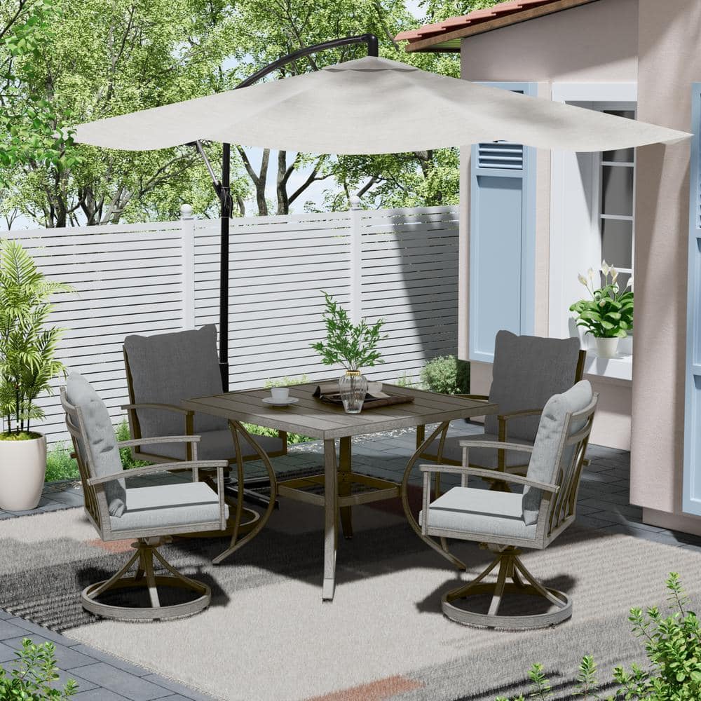 ChillPavilion Urban Oasis Gray 5-Piece Aluminum Outdoor Dining Set with ...