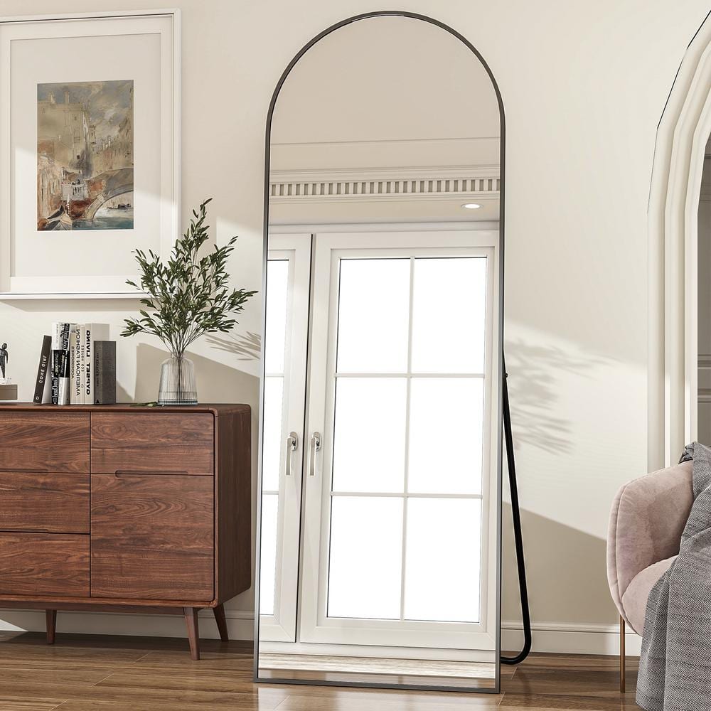 XRAMFY Black 25 in. W x 72 in. H Arched Aluminum Framed Modern Full ...