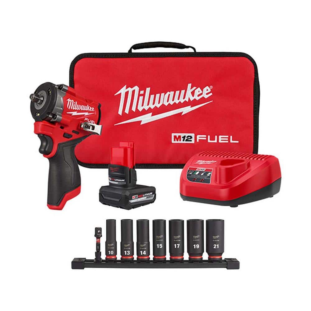 Milwaukee M12 FUEL 12V Li-Ion Brushless Cordless Stubby 3/8 in. Impact ...