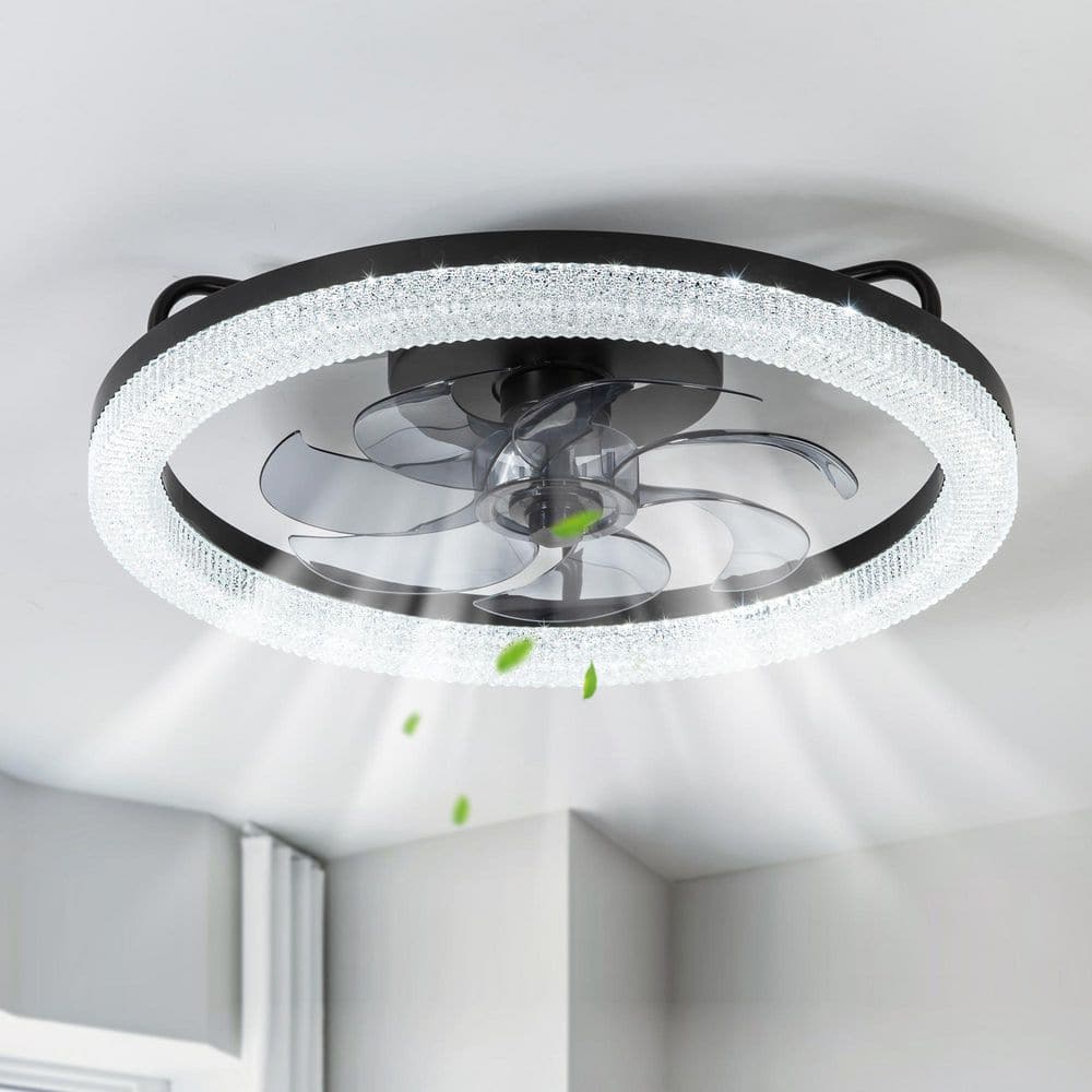 Lamober 20 in. Indoor Integrated LED Black Ceiling Fan with Light with ...