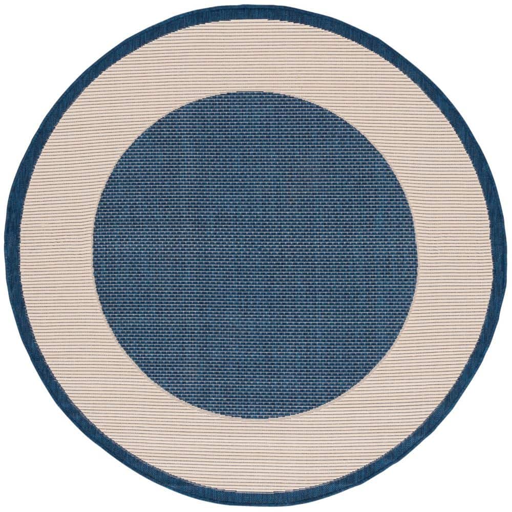 SAFAVIEH Courtyard Navy/Beige 5 ft. x 5 ft. Border Solid Color Indoor ...