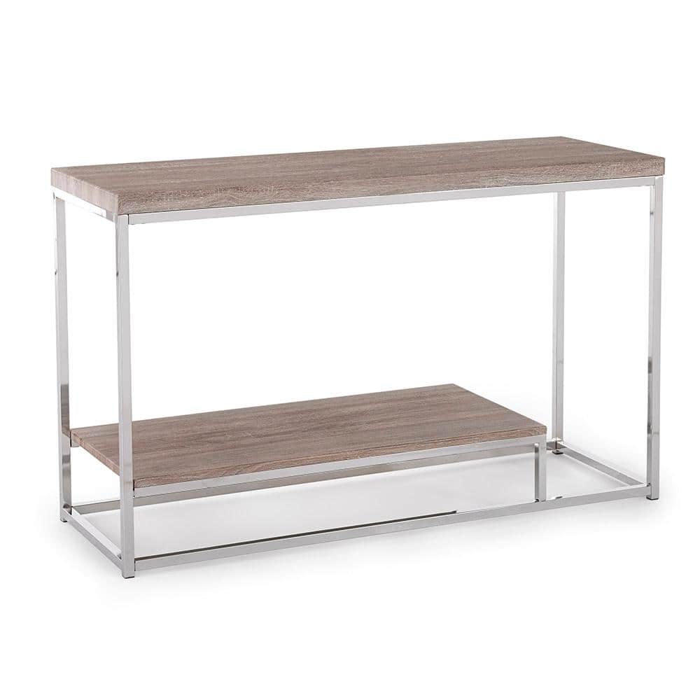 Lucia 47 in. Light Brown Rectangle Composite Console Table with Chrome ...
