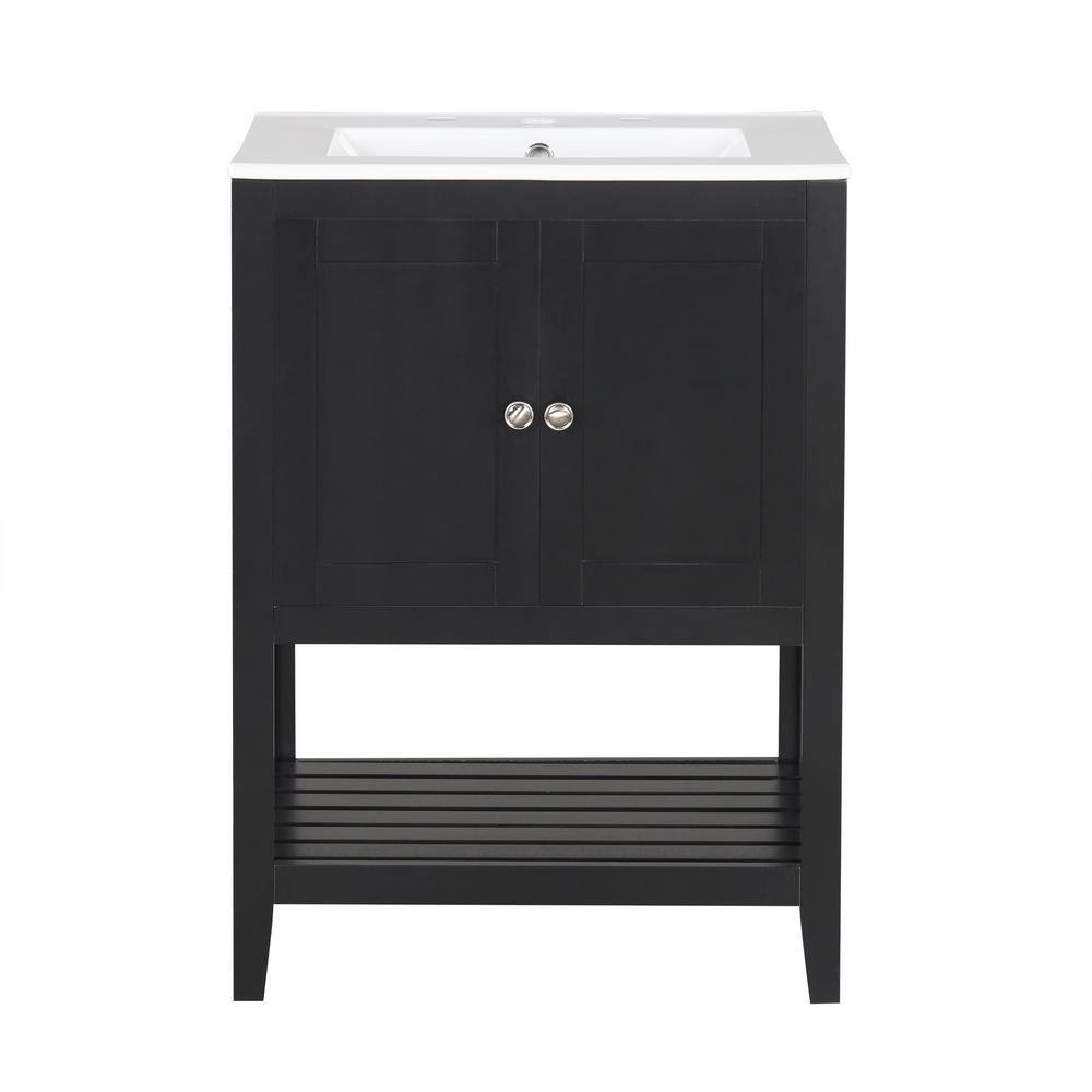 Polibi 24 in. W Single Sink Freestanding Bath Vanity in Black with ...