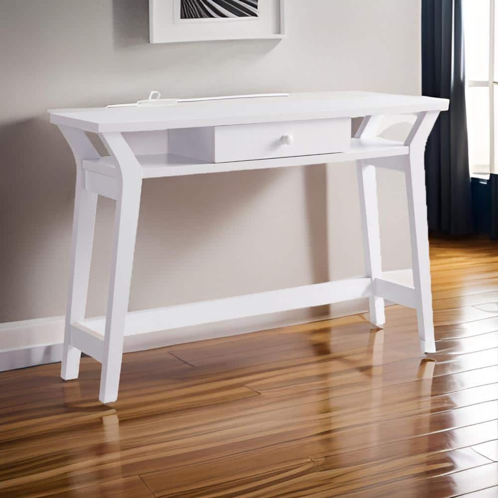 Benjara 11.5 in. White Rectangle Wooden Console Table with Drawer and ...
