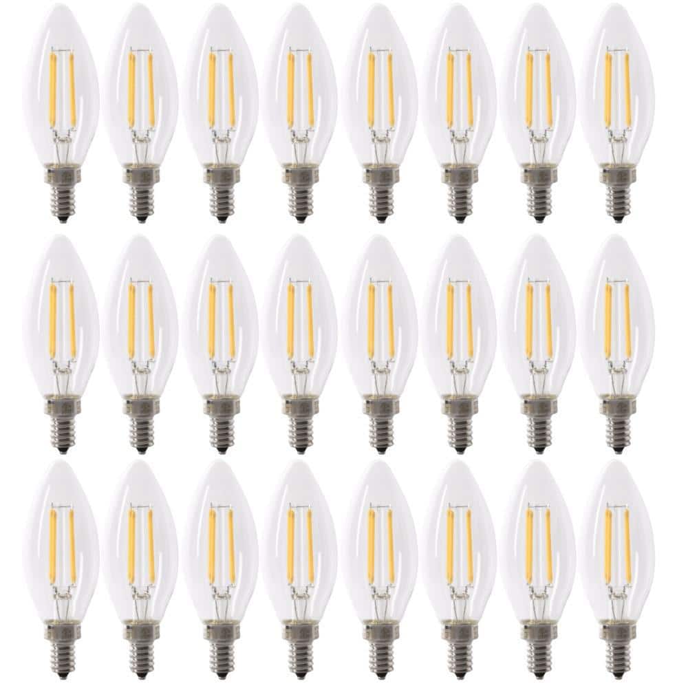 Feit Electric 40-Watt Equivalent B10 E12 Candelabra Dimmable Filament CEC Clear Glass Chandelier ...