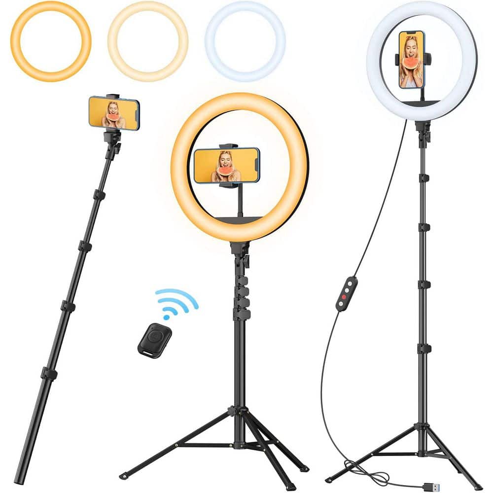 OBJLGEV 12 Ring Light with 63 Adjustable Tripod Stand, Dimmable LED ...