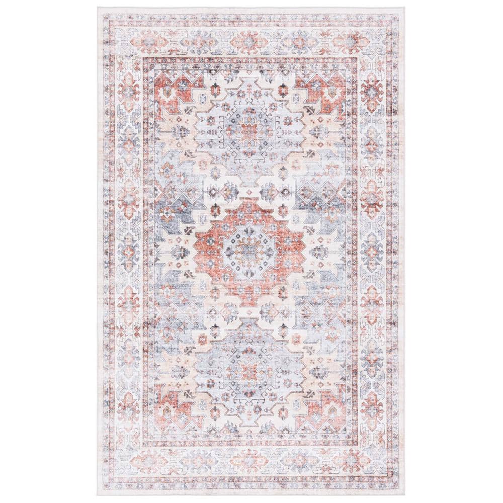 SAFAVIEH Arizona Rust/Light Blue 3 ft. x 5 ft. Distressed Border Ornate ...