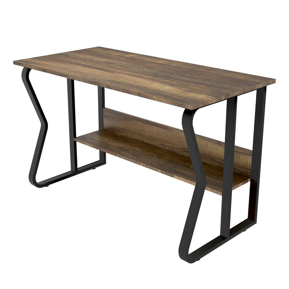 Tatahance 47.2 in. Retangular Natural Wood Computer Desk with Shelf ...